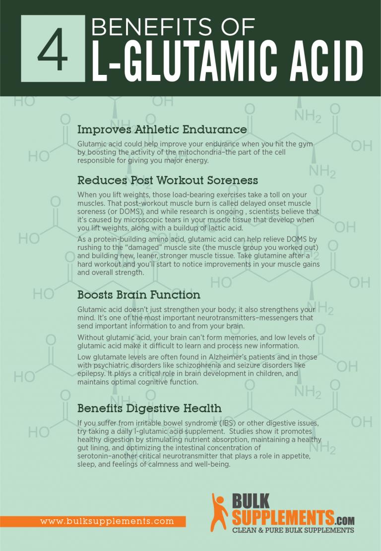 L-Glutamic Acid. Provides Support for Endurance, Memory, & Digestion.